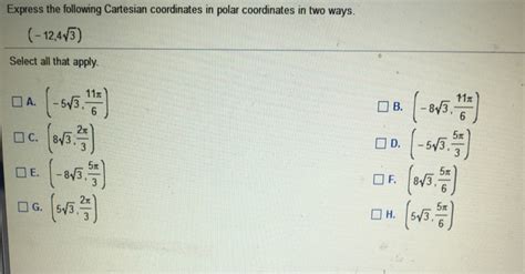solved express the following cartesian coordinates in polar