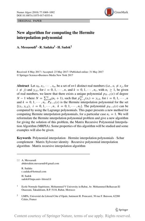 new algorithm for computing the hermite interpolation polynomial request pdf
