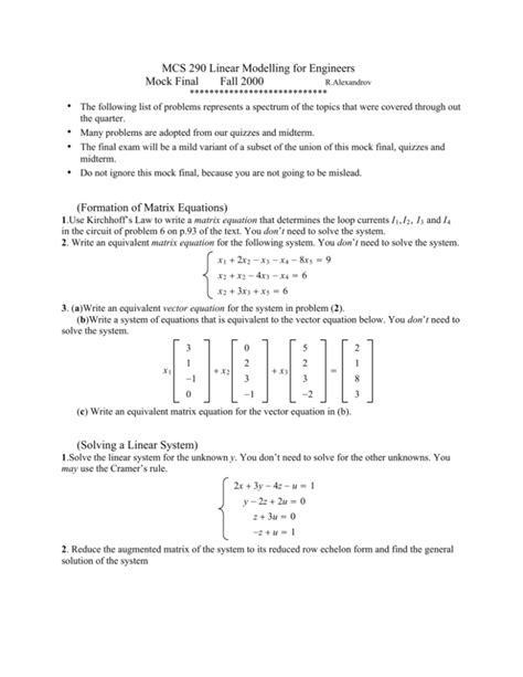 mcs 290 linear modelling for engineers mock final fall 2000