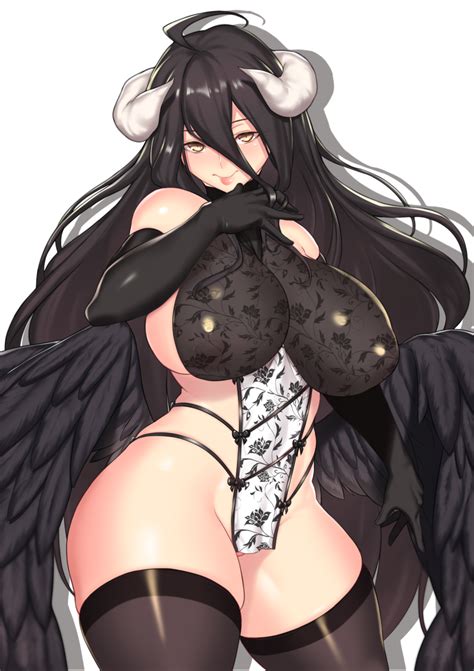 Rule 34 1girls Albedo Overlord Areolae Aster Crowley Bare Shoulders Big Breasts Black Wings
