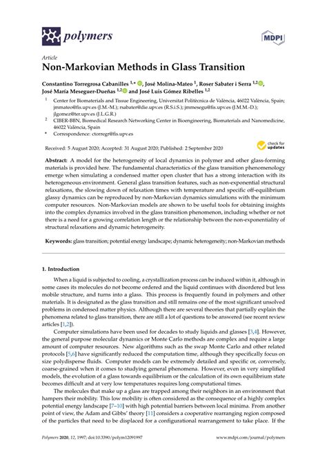 pdf non markovian methods in glass transition