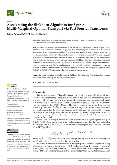 pdf accelerating the sinkhorn algorithm for sparse multi marginal optimal transport via fast