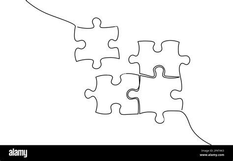 single continuous line art puzzle game team work problem solution concept design one stroke