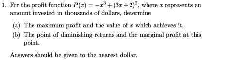 answered 1 for the profit function p x x³ … bartleby