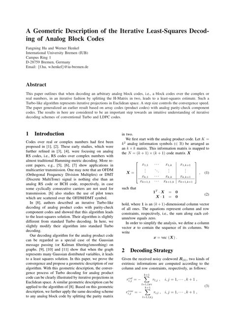 pdf a geometric description of the iterative least squares decod ing of analog block codes