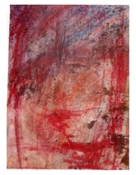 An Abstract Painting With Red And Blue Colors On It S Face In Front Of