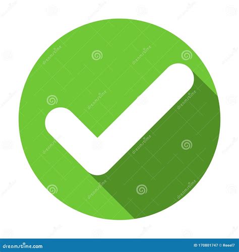 Check Mark Flat Round Green Icon Button With A Long Shadow Stock