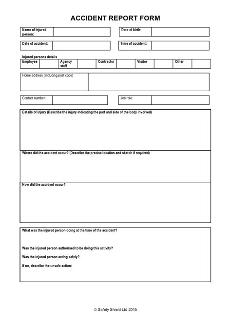 Printable Accident Report Form Template Printable Forms Free Online