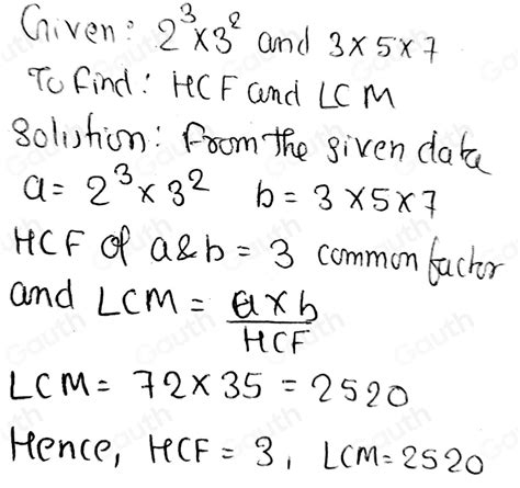 solved determine the hcf and the lcm of the following numbers 2 3 3 2 and 3 5 7 b 2 3 3
