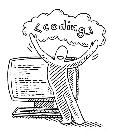 Computer Programmer Showing Coding Word Drawing Drawing By Frank