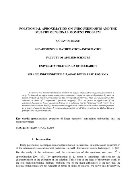 pdf polynomial aproximation on unbounded sets and the multidimensional moment problem