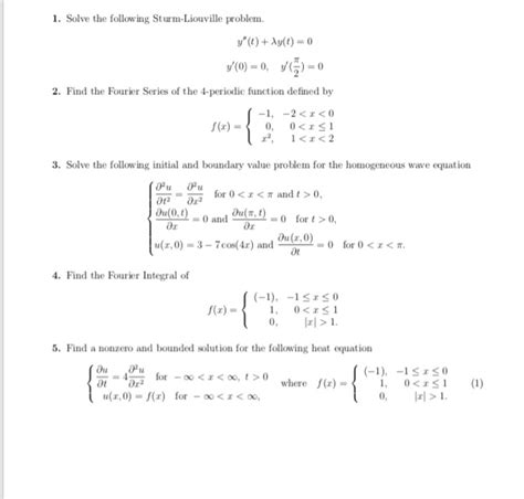 solved 1 solve the following sturm liouville problem y t