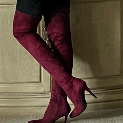 Shoes New Deep Red Suede Thigh High Boots Poshmark