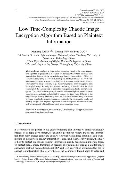 pdf low time complexity chaotic image encryption algorithm based on plaintext information