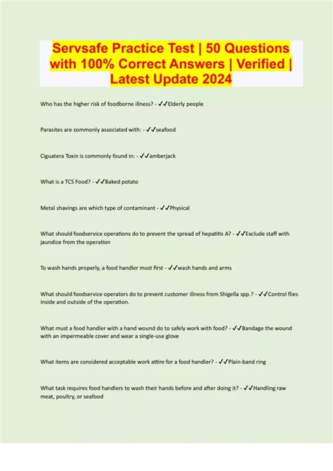 Servsafe Practice Test 50 Questions With 100 Correct Answers