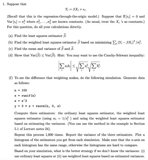 1 suppose that yi βxi ϵi recall that this is the