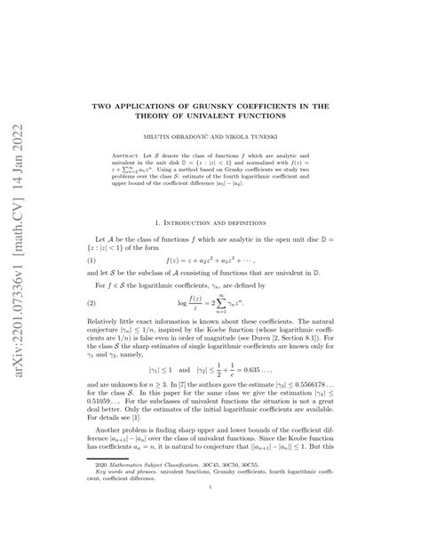 pdf two applications of grunsky coefficients in the theory of univalent functions
