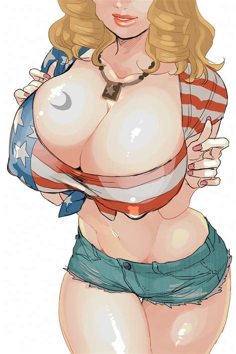 Rule 34 1girls American Flag American Flag Shirt Big Breasts Blonde Hair Breasts Cleavage