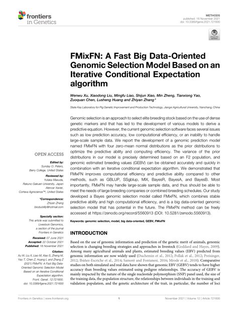 pdf fmixfn a fast big data oriented genomic selection model based on an iterative conditional