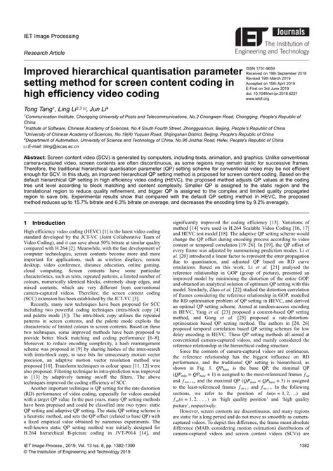 pdf an improved hierarchical quantization parameter setting method for screen content coding