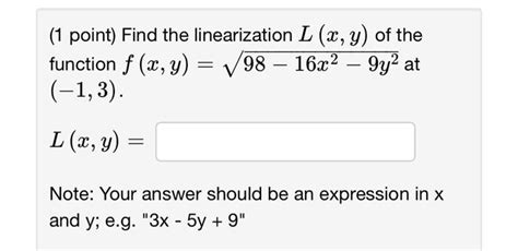 solved 1 point find the linearization l x y of the