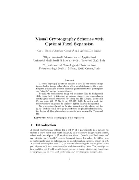 pdf visual cryptography schemes with optimal pixel expansion carlo blundo