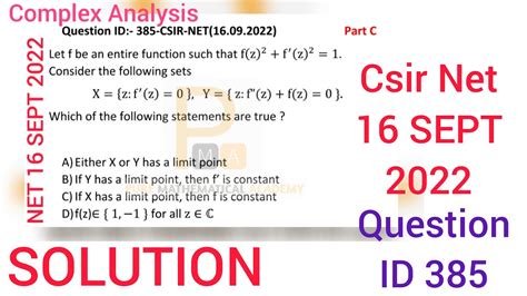 csir net september 2022 complex analysis question id 385 pure mathematical academy sudip