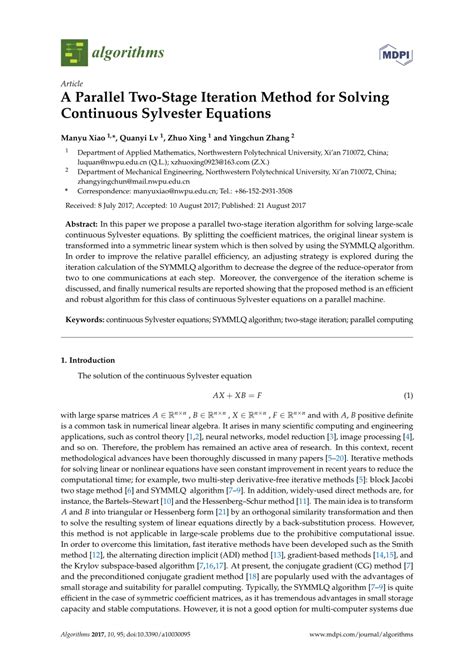 pdf a parallel two stage iteration method for solving continuous sylvester equations