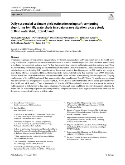 pdf daily suspended sediment yield estimation using soft computing algorithms for hilly