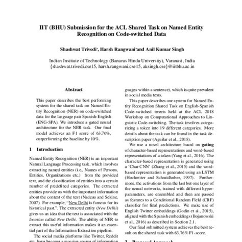 iit bhu submission for the acl shared task on named entity recognition on code switched data