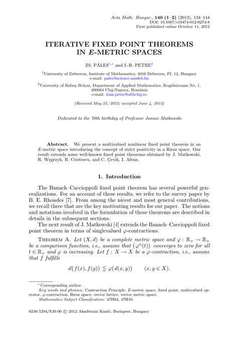 pdf iterative fixed point theorems in e metric spaces