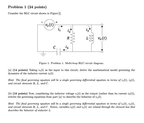 solved problem 1 24 points consider the rlc circuit shown in figure1 vs t l1 r vo t figure