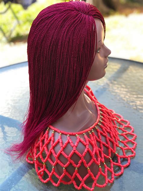 Braided Wig Micro Braids Color Is Burgundy Length Is Etsy