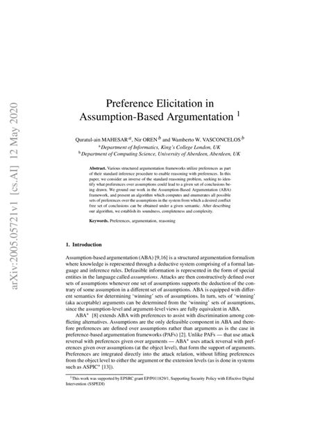 preference elicitation in assumption based argumentation deepai