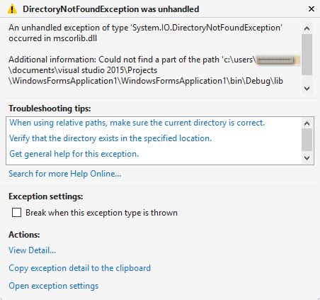 C Directory Not Found Exception Stack Overflow