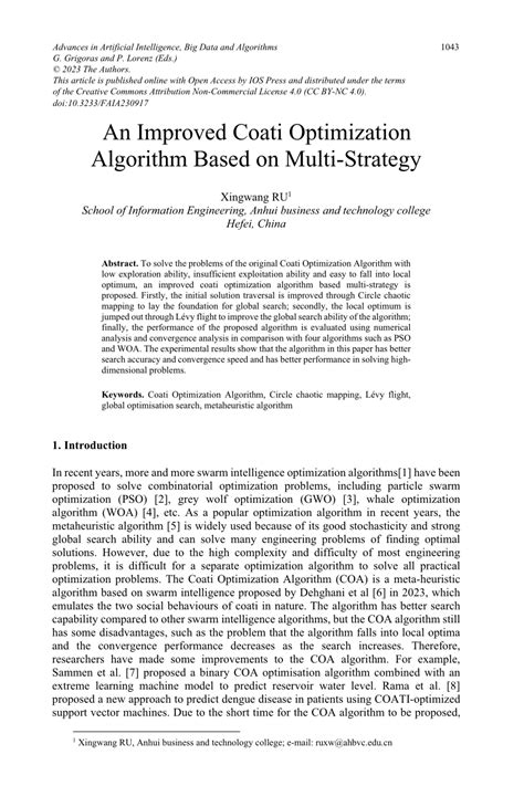 pdf an improved coati optimization algorithm based on multi strategy
