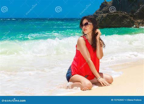 Young Beautiful Asian Girl On A Tropical Beach Summer Vacation Stock Image Image Of