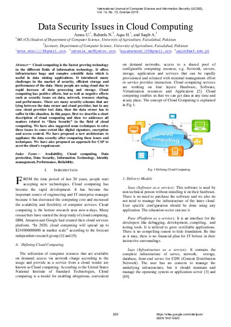 pdf data security issues in cloud computing journal of computer science ijcsis