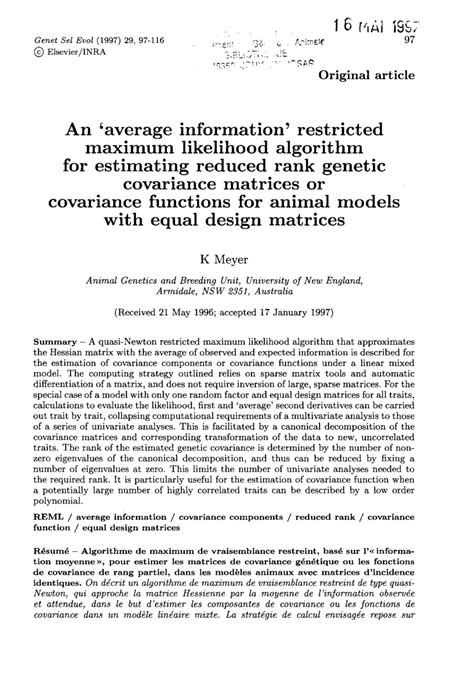 pdf an average information restricted maximum likelihood algorithm for estimating reduced