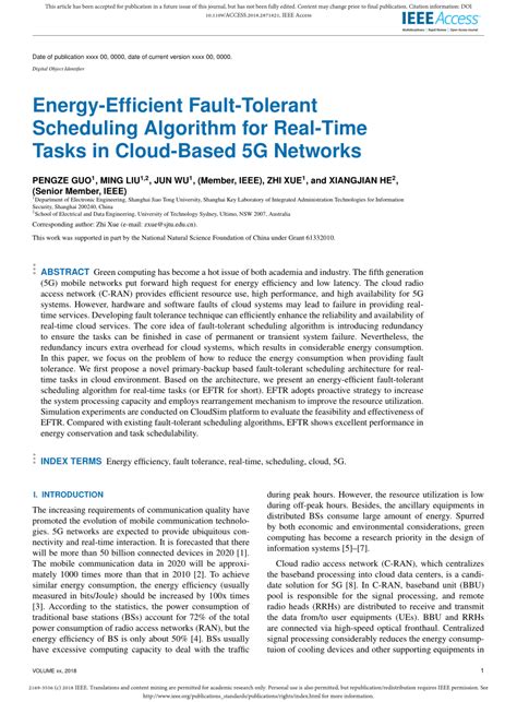 pdf energy efficient fault tolerant scheduling algorithm for real time tasks in cloud based 5g