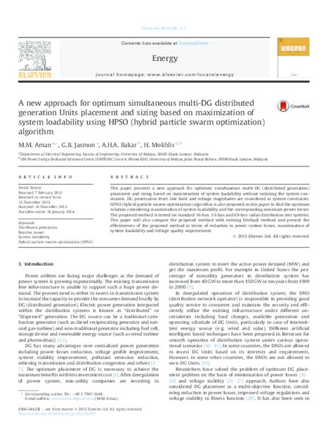 pdf a new approach for optimum simultaneous multi dg distributed generation units placement