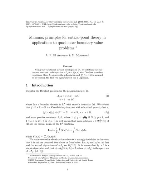 pdf minimax principle for critical point theory in applications to quasilinear boundary value