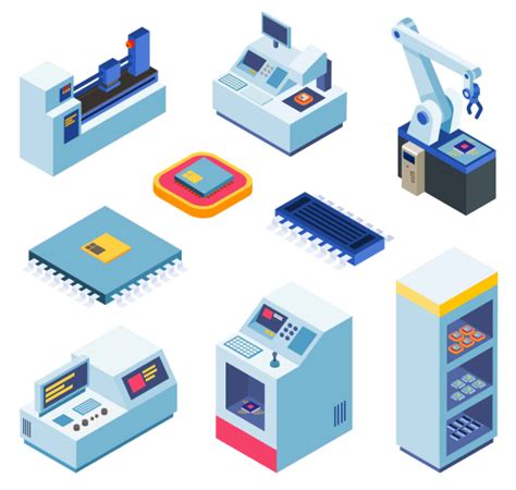 Semiconductor Production Isometric Icons