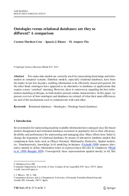 pdf ontologies versus relational databases are they so different a comparison amparo vila