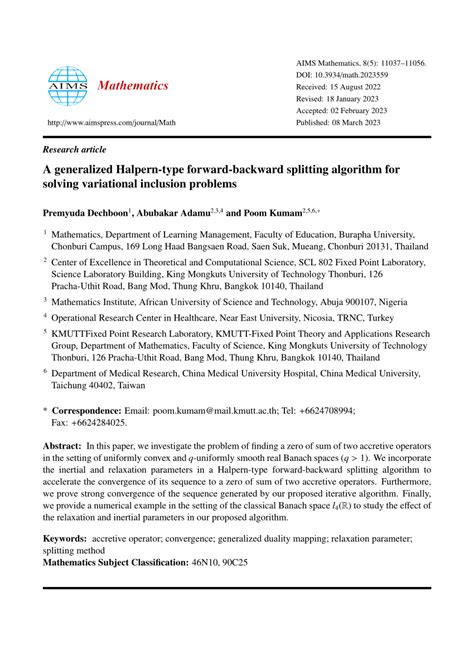 pdf a generalized halpern type forward backward splitting algorithm for solving variational
