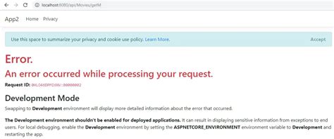 what does an exception occurred while processing your request