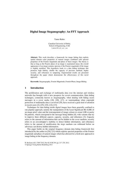 pdf digital image steganography an fft approach