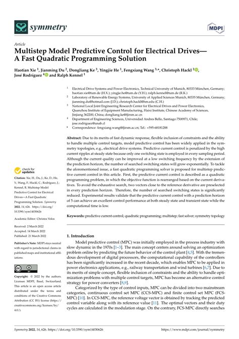 pdf multistep model predictive control for electrical drives—a fast quadratic programming solution
