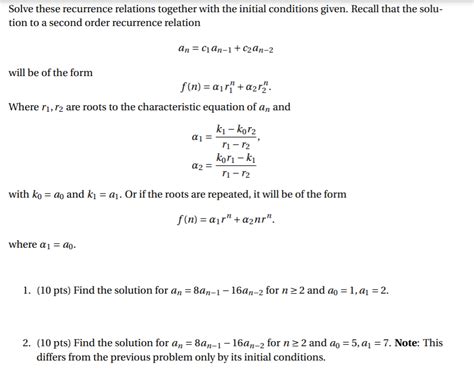 solved solve these recurrence relations together with the