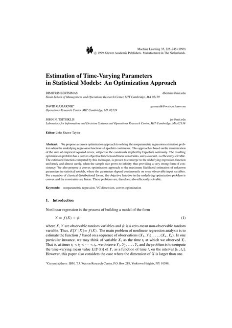 pdf estimation of time varying parameters in statistical models an optimization approach